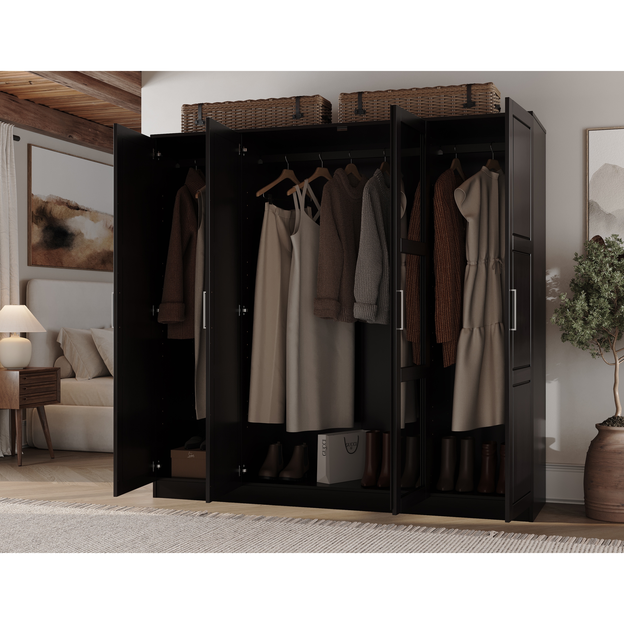 100 Solid Wood Cosmo 4 Door Wardrobe with Solid Wood or Mirrored Doors by Palace Imports
